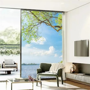 Serene Nature Window Film Privacy Lakeside Scene Frosted Glass Window ...