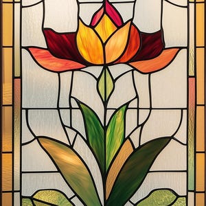 Stained Glass Window Film – Vibrant Tulip Design, Frosted Privacy ...
