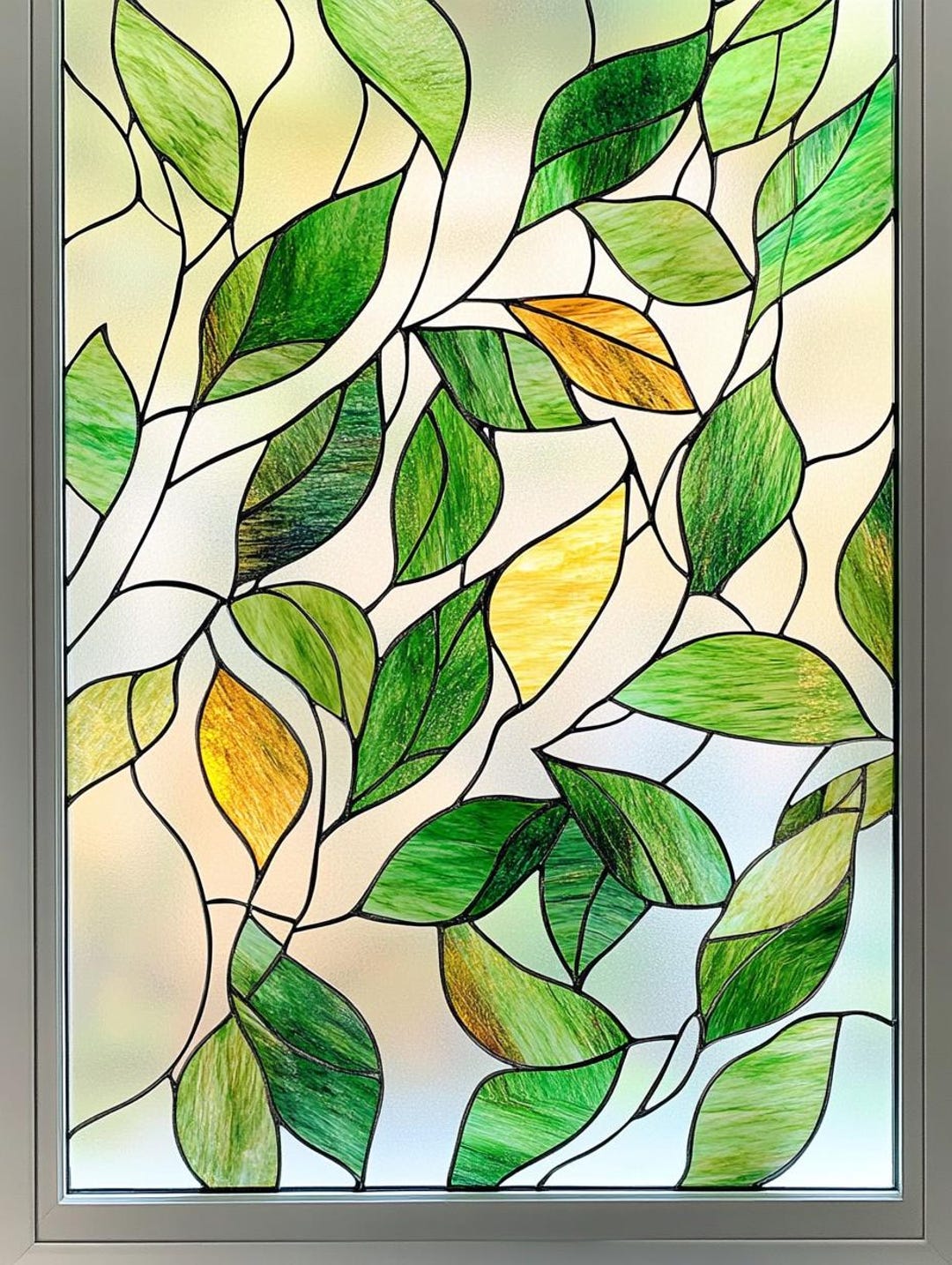 Custom Leaf Stained Glass Window Film – Green Botanical Privacy Cling ...