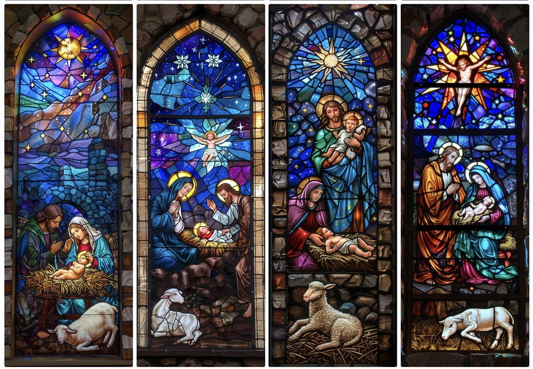 Christmas Nativity Stained Glass Window Film - Holy Family Design ...