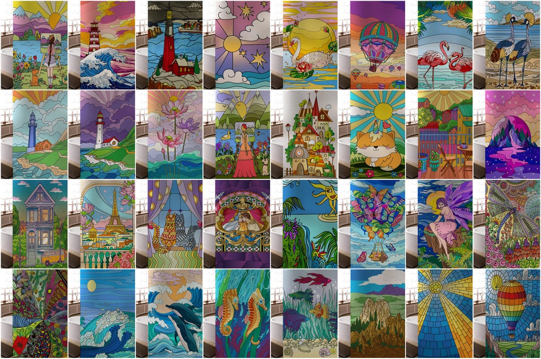 Stained Glass Window Film - Frosted Glass Sticker With Castle Cartoon ...