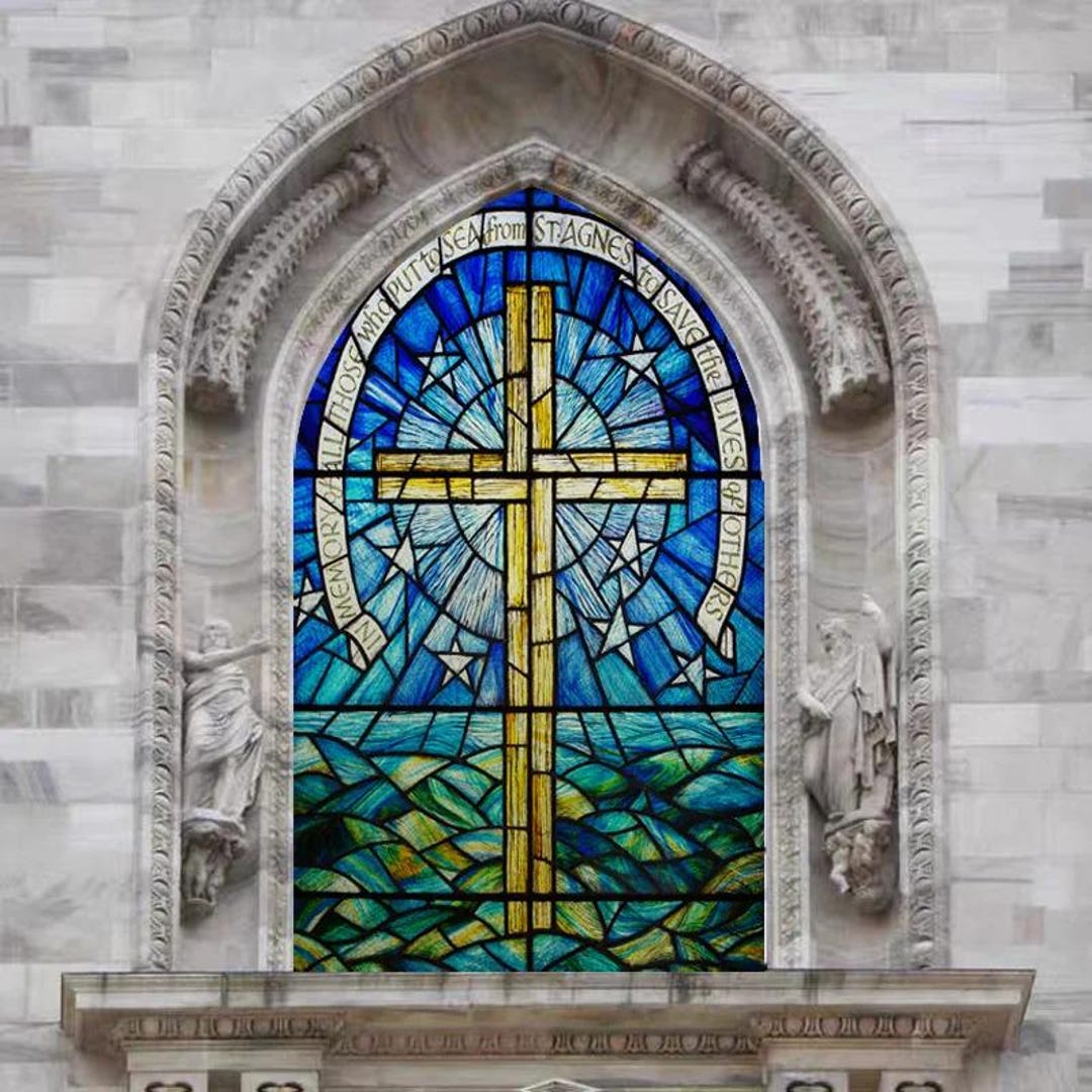 Custom Christian Stained Glass Film – Cross, Dove, and Floral Motifs ...