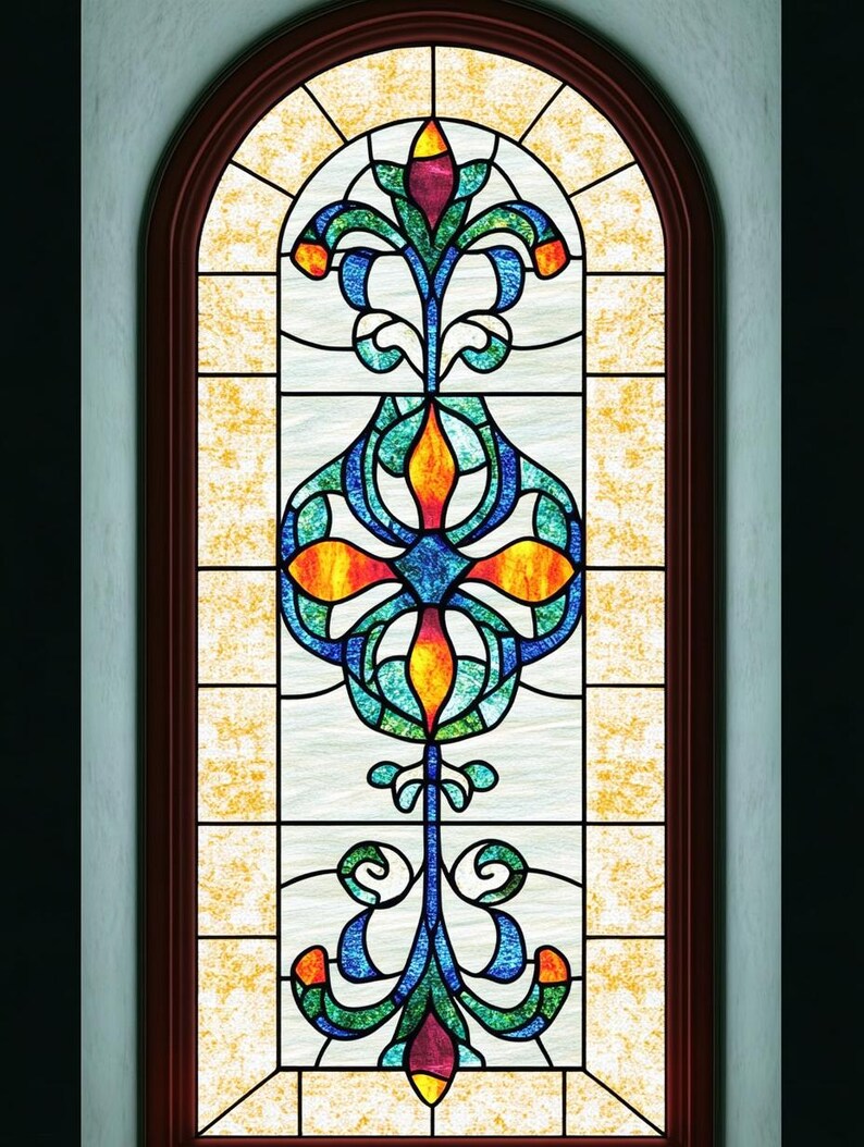 Custom Stained Glass Window Film – Blue Floral Vintage Panel for ...