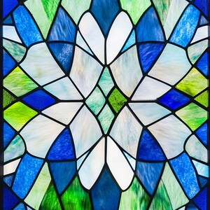 Geometric Stained Glass Window Film - Blue and Green Abstract Design - Etsy