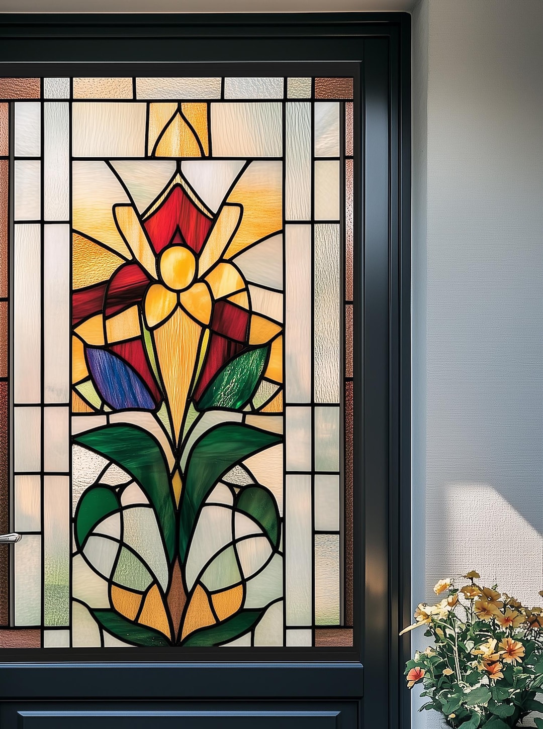 Custom Size Stained Glass Window Film – Elegant Floral Privacy ...