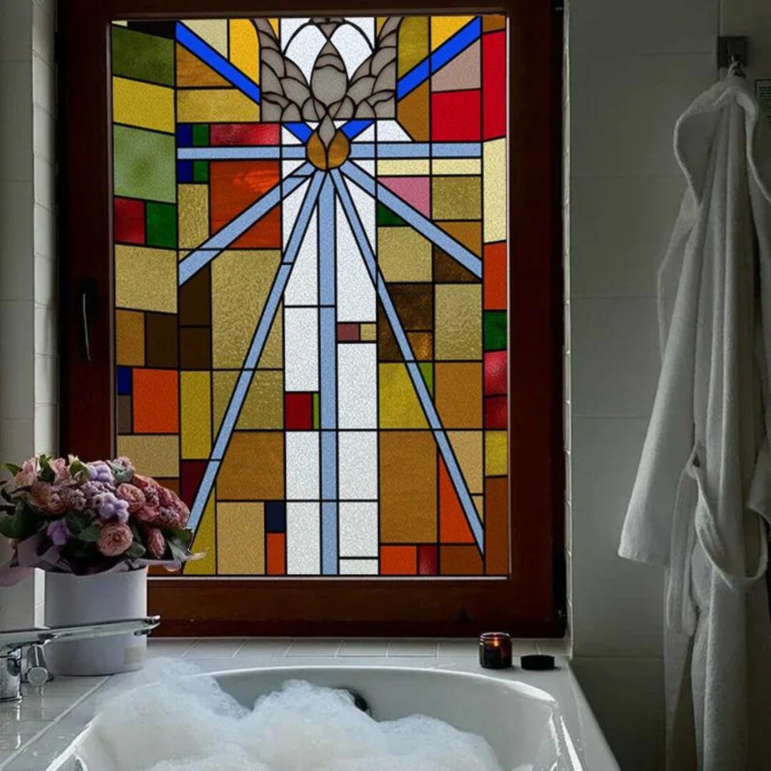 Custom Religious Stained Glass Window Film Cross and Spiritual Motifs ...