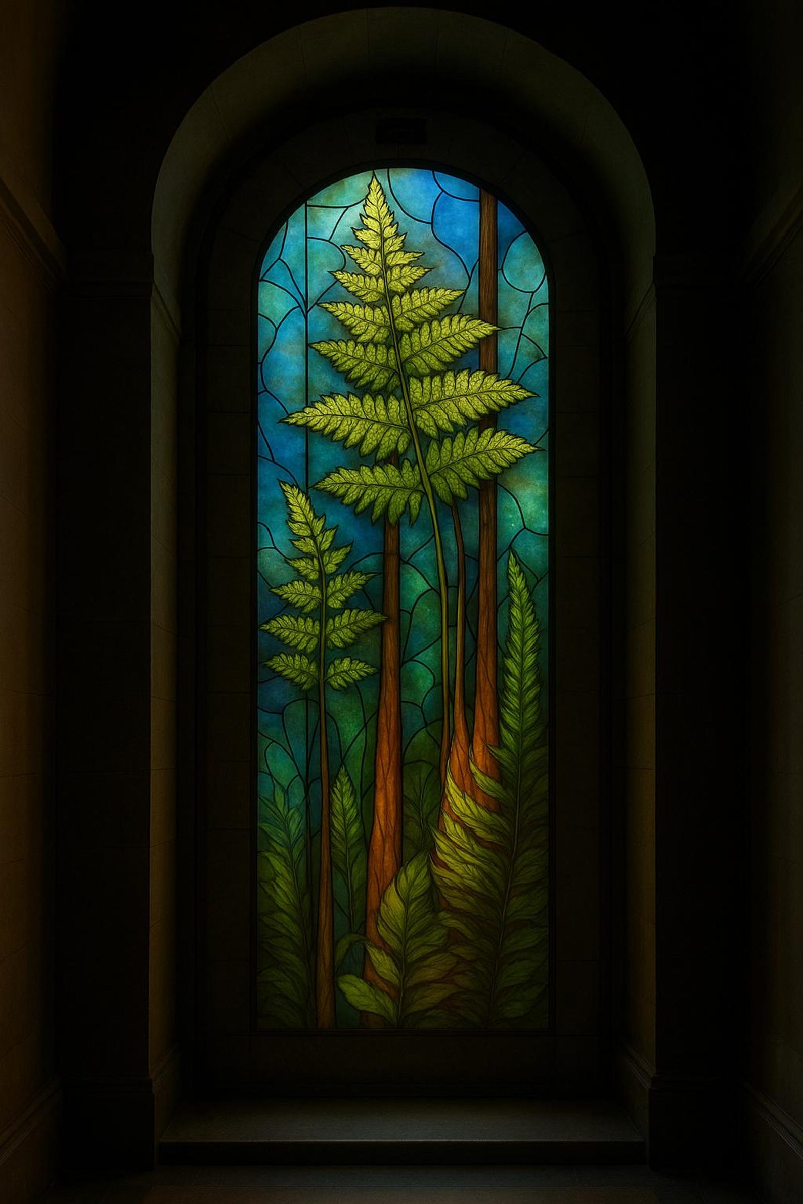 Custom Stained Glass Window Film – Tall Fern Forest Design for Privacy ...
