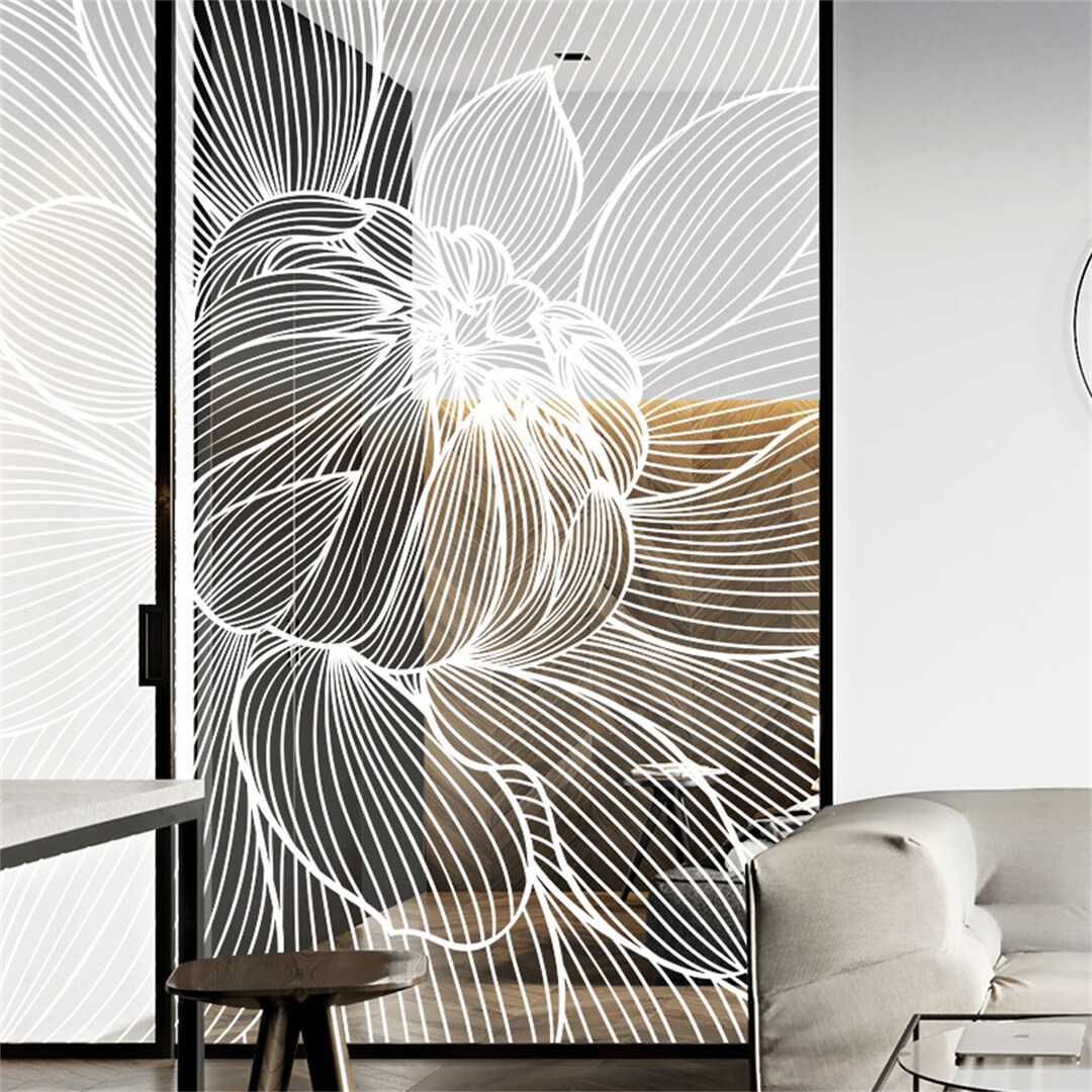 Custom-made Peony Design Window Film, Light Transmitting Frosted Static ...