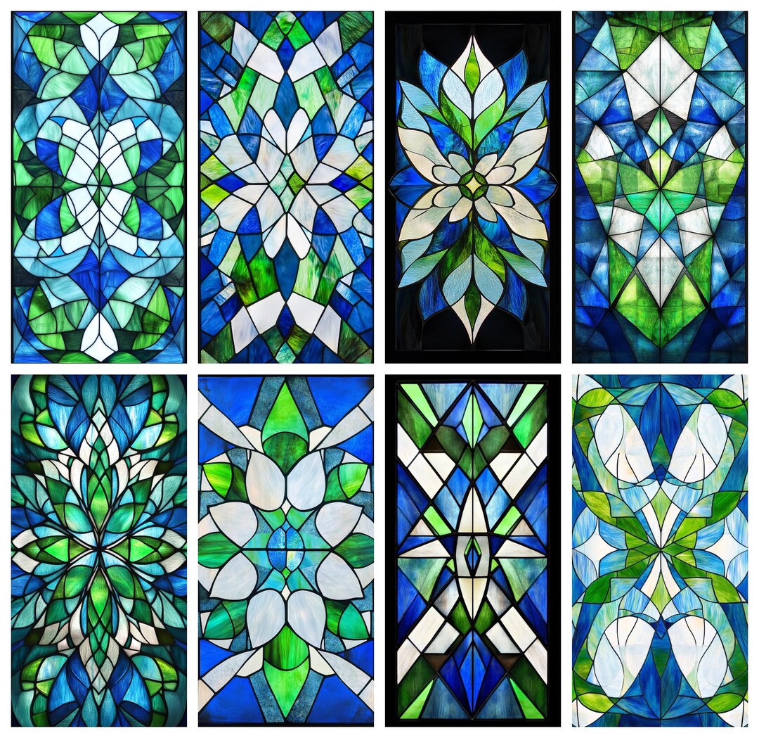 Geometric Stained Glass Window Film - Blue and Green Abstract Design - Etsy