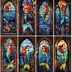 Mermaid Stained Glass Window Film, Decorative Privacy Static Cling Non ...