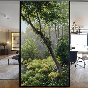 Forest Window Film Self-adhesive, Fantasy Misty Jungle Plant Bamboo ...