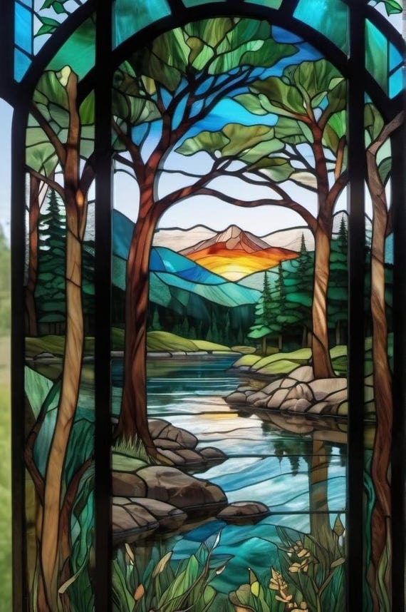 Mountain Scene Stained Glass Window Film