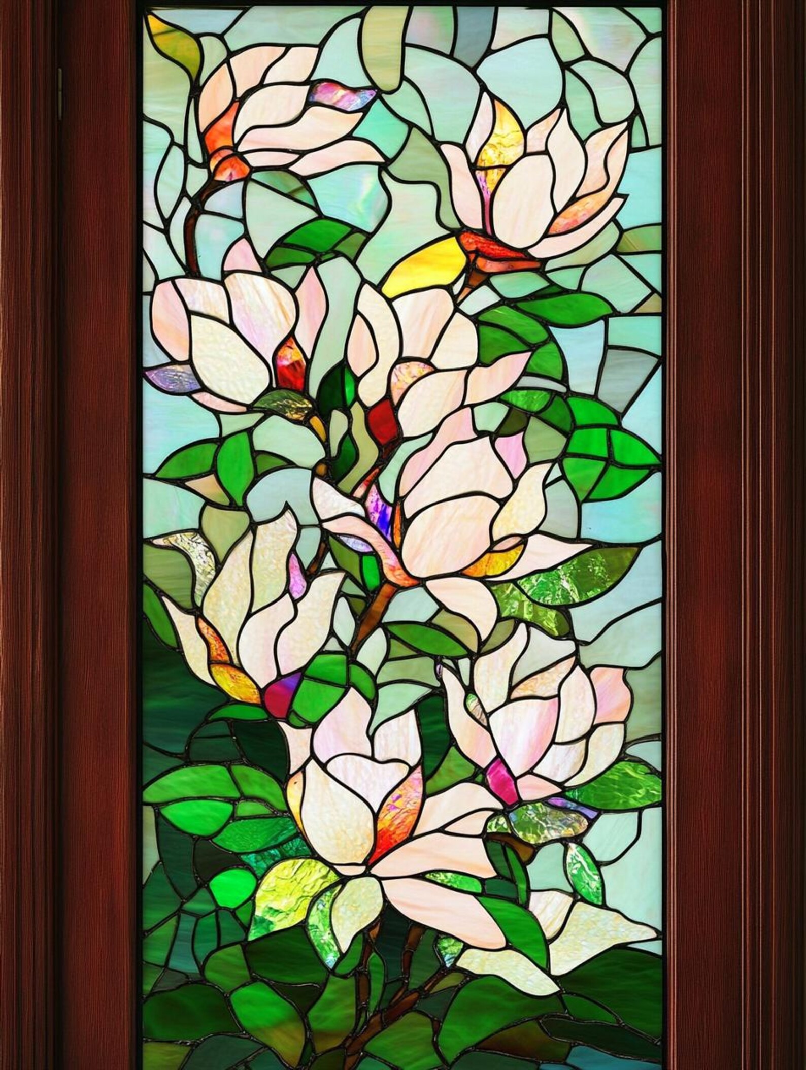 Custom Magnolia Stained Glass Window Film – Elegant White Floral ...