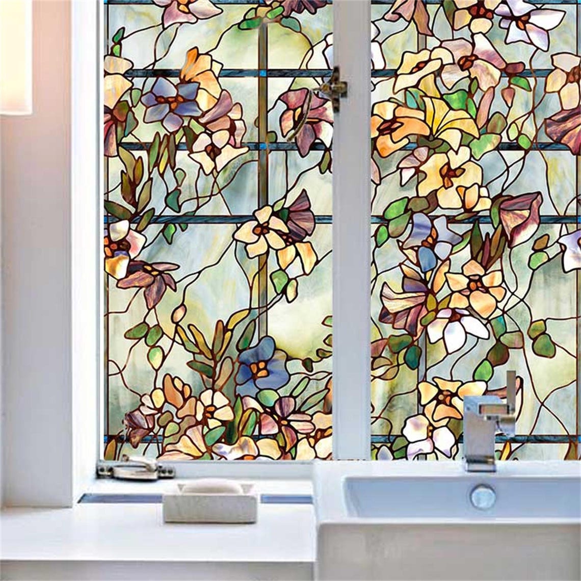Custom Size European Style Window Film - Retro Flower Pattern, Frosted ...
