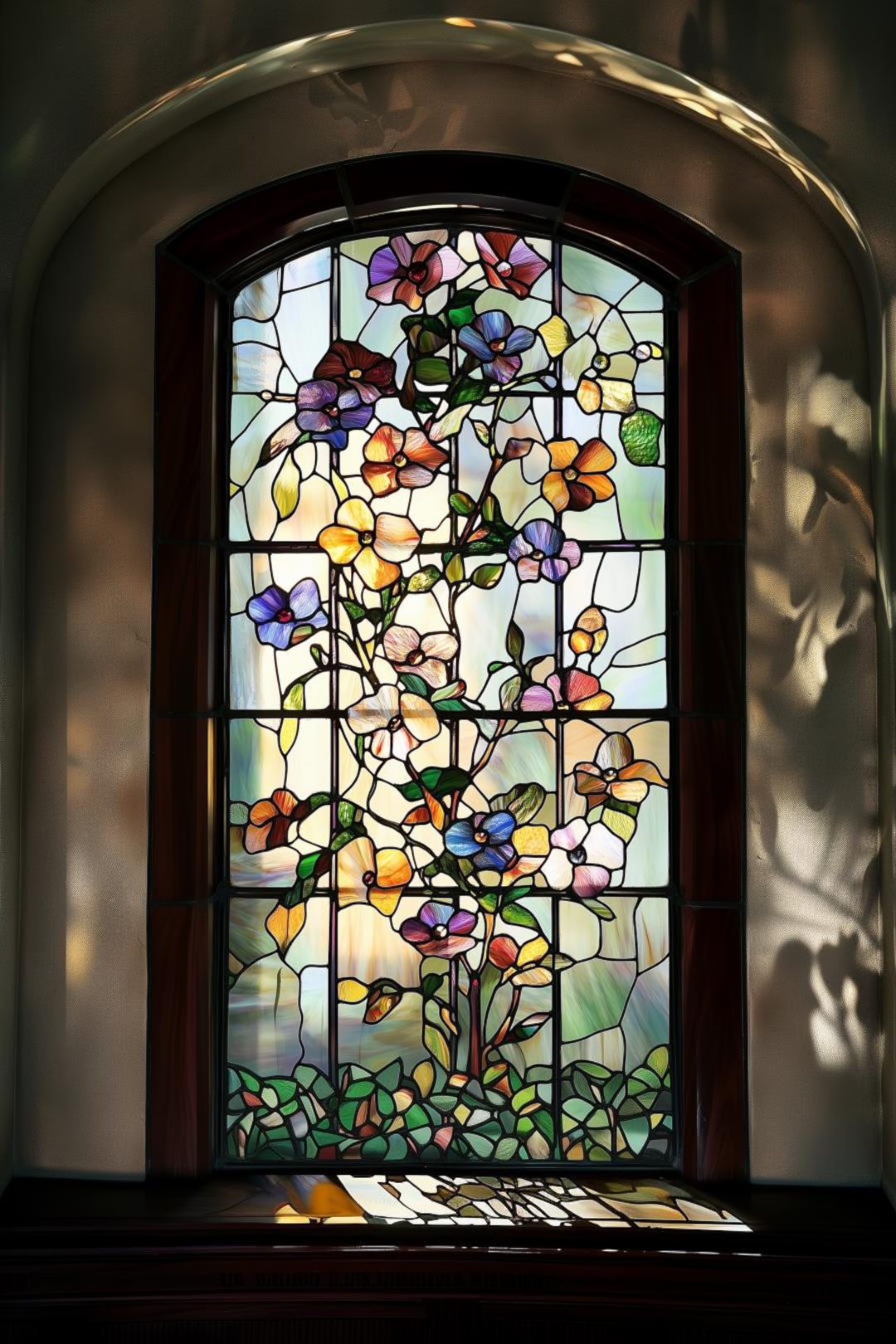Colorful Floral Stained Glass Window Film – Custom Decorative Privacy ...