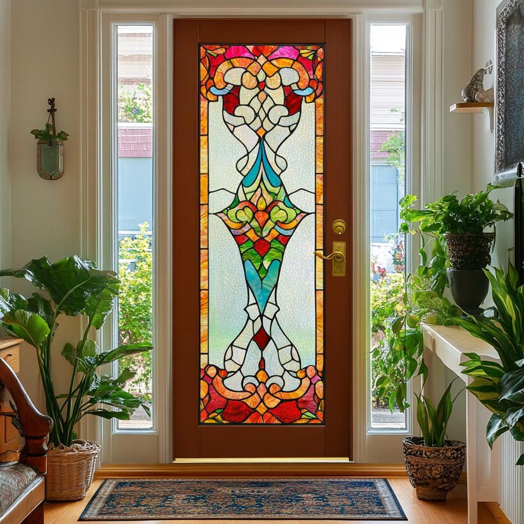 Vintage Stained Glass Window Cling Floral Pattern Entry Door Privacy ...