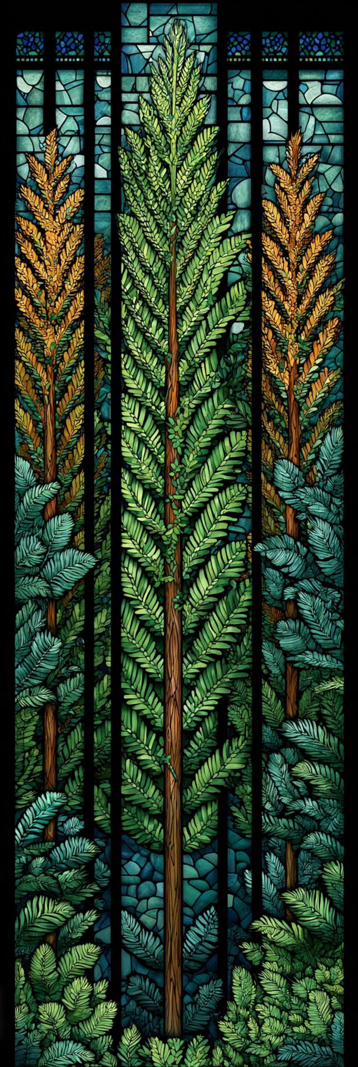 Custom Stained Glass Window Film – Tall Fern Forest Design for Privacy ...