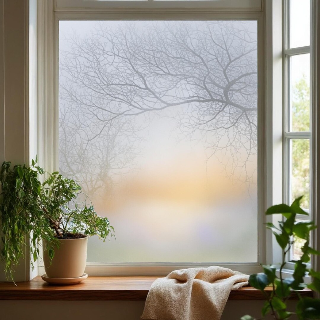 Soft Frosted Tree Silhouette Window Film Minimal Gradient Landscape ...