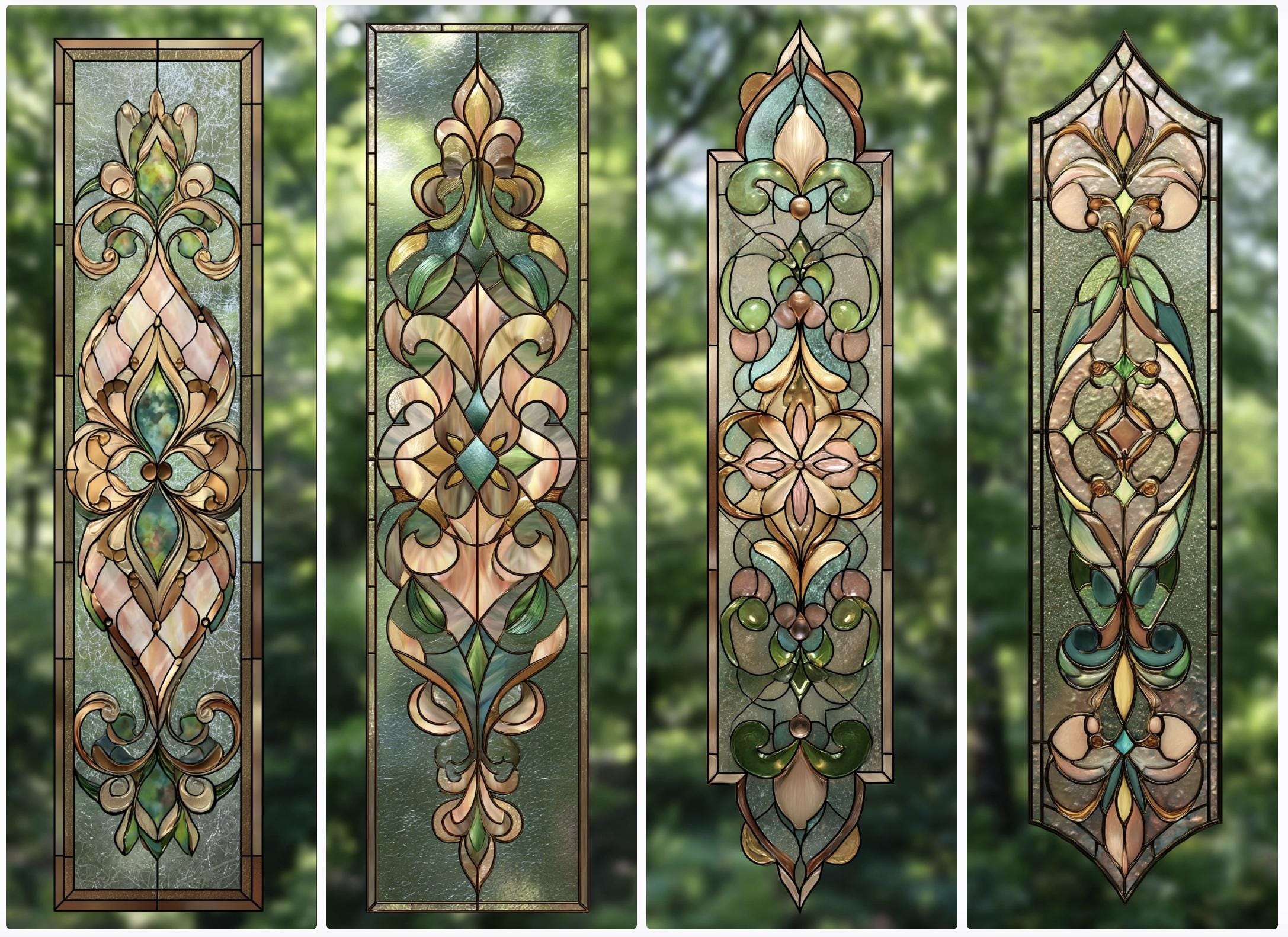 Custom Rose Gold & Green Stained Glass Window Film – Art Nouveau Floral ...