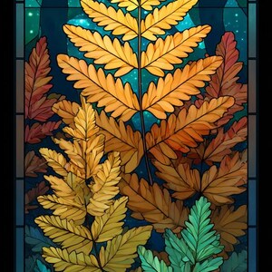 Custom Stained Glass Window Film – Forest Fern Design With Sunset Glow ...