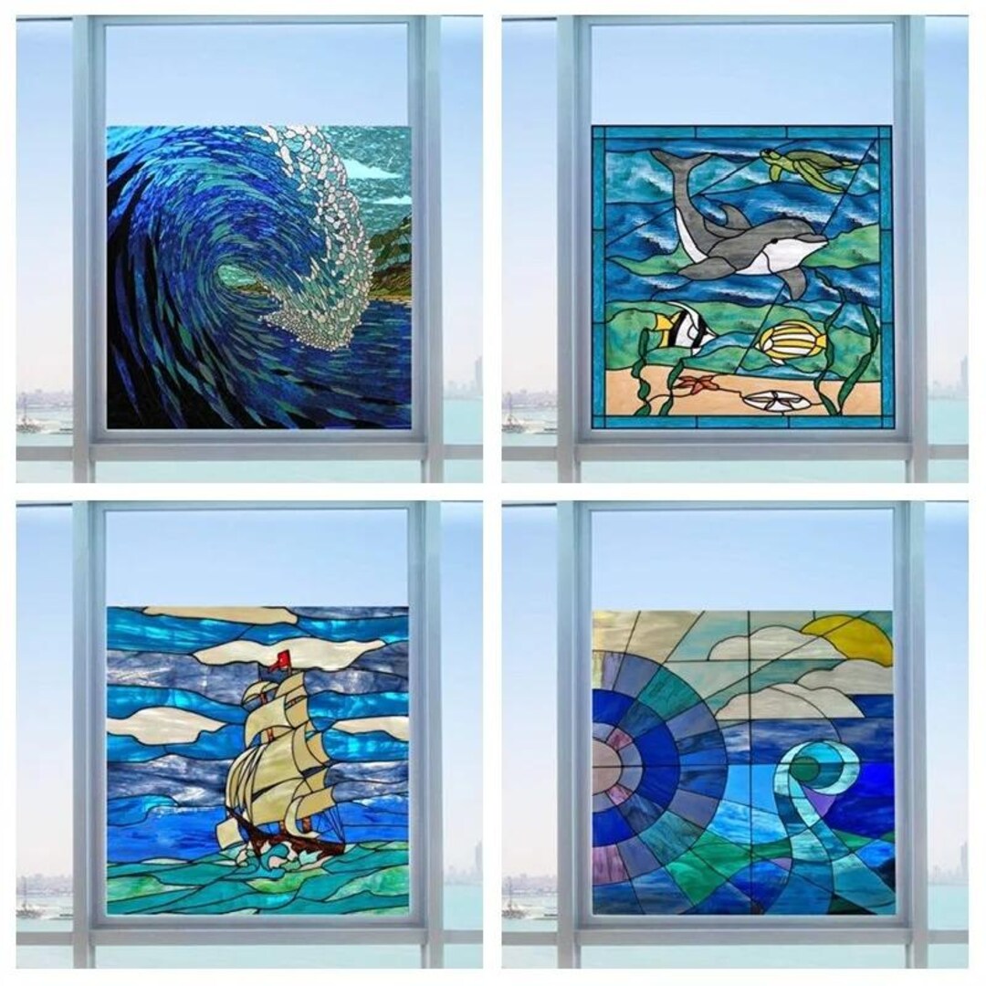 Ocean-themed Stained Glass Window Film – Custom Decorative Privacy ...