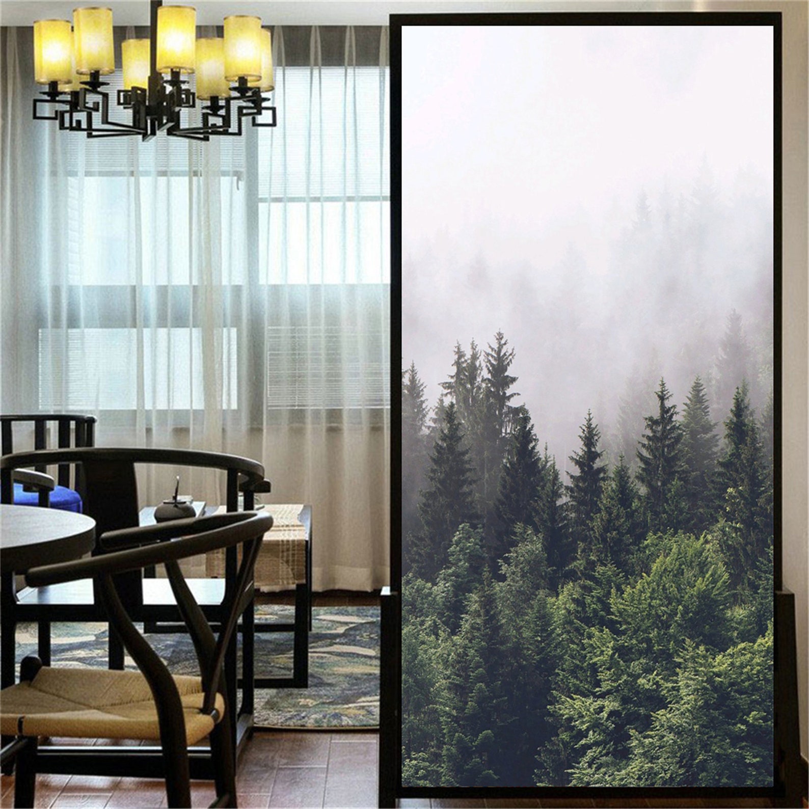 Forest Window Film Self-adhesive, Fantasy Misty Jungle Plant Bamboo ...