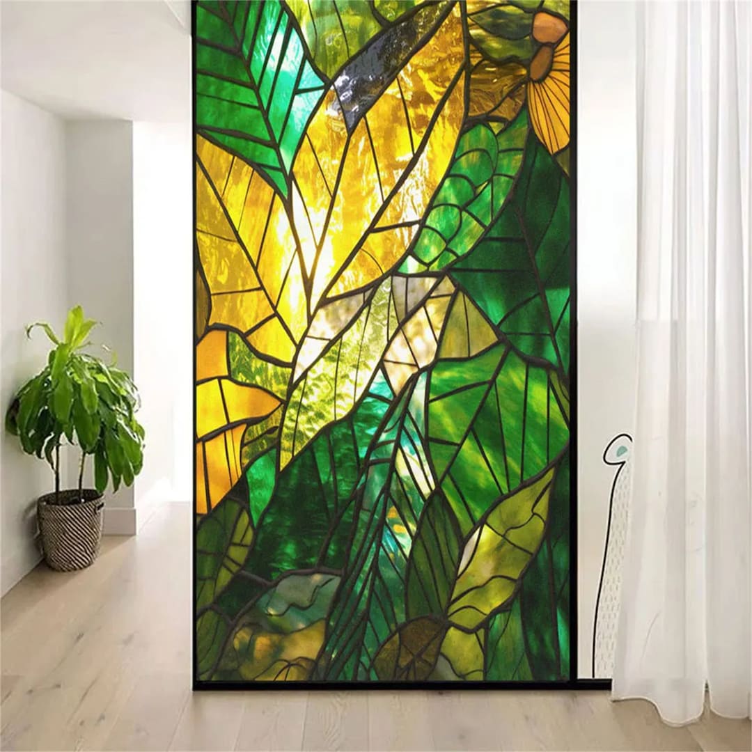 Lush Greenery Pattern Privacy Window Film Polyvinyl Chloride Anti UV ...