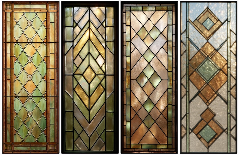 Art Deco Geometric Stained Glass Window Film – Custom Frosted Privacy ...