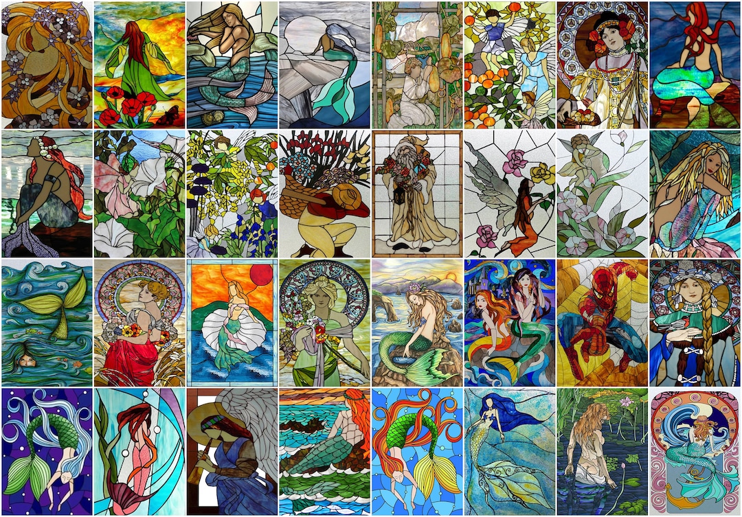 Window Stained Glass Films - Mermaid, Flower Fairy, and People Painting ...