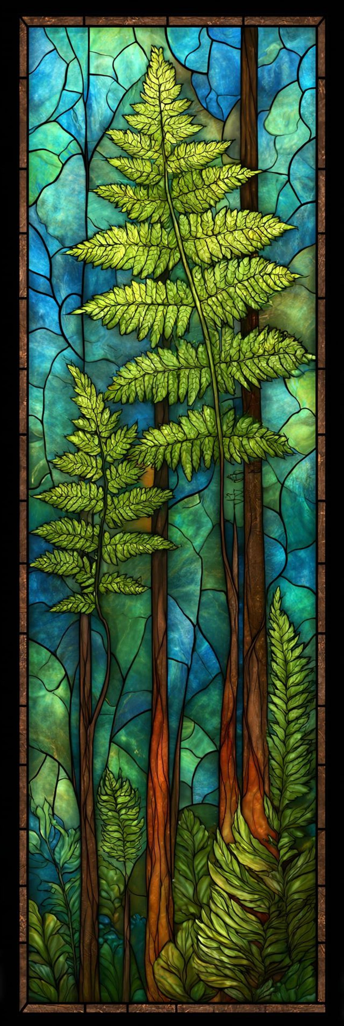 Custom Stained Glass Window Film – Tall Fern Forest Design for Privacy ...