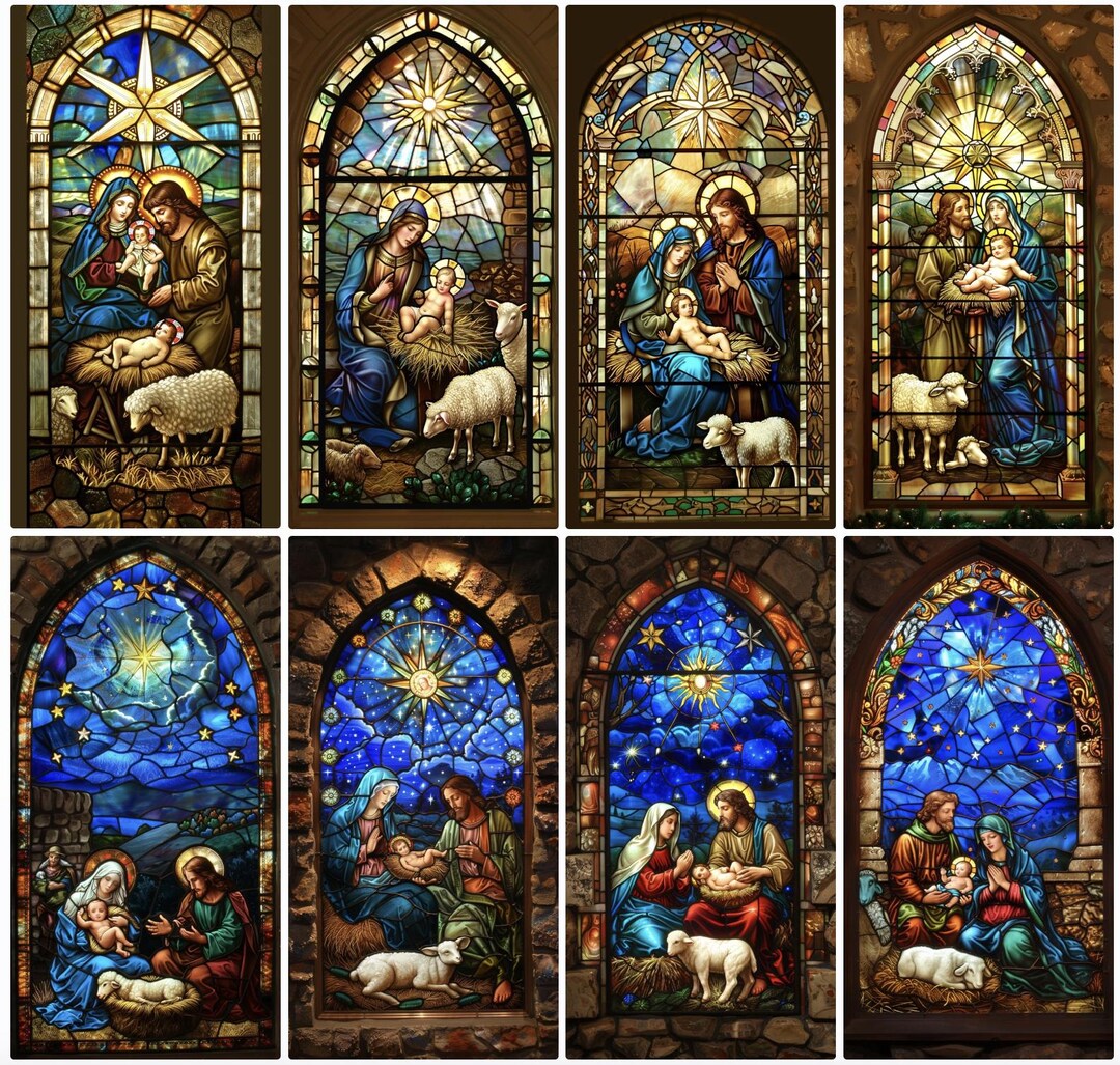 Nativity Stained Glass Window Clings Privacy Frosted Film, Holy Family ...