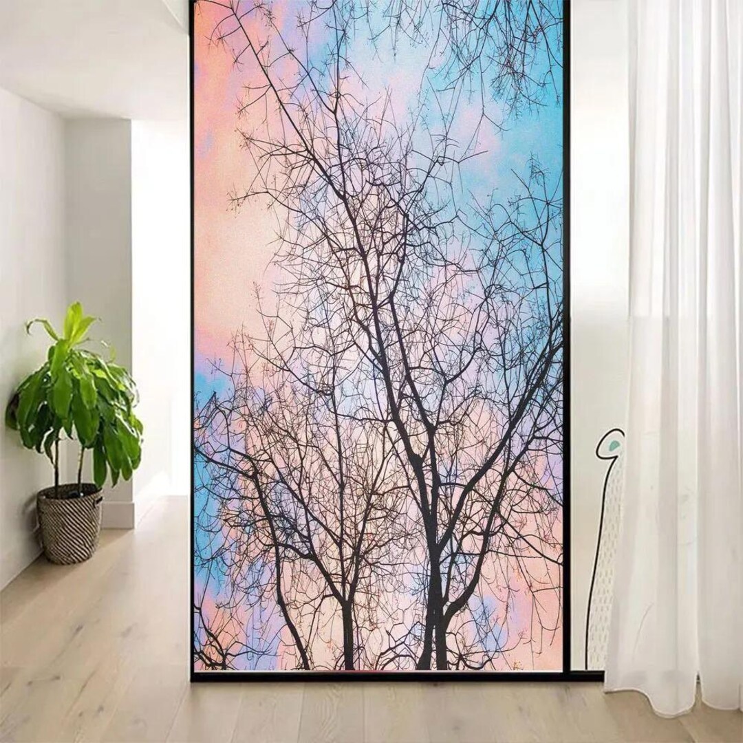 Colored Sky Pattern Privacy Glass Window Film PVC Frosted Sun Blocking ...