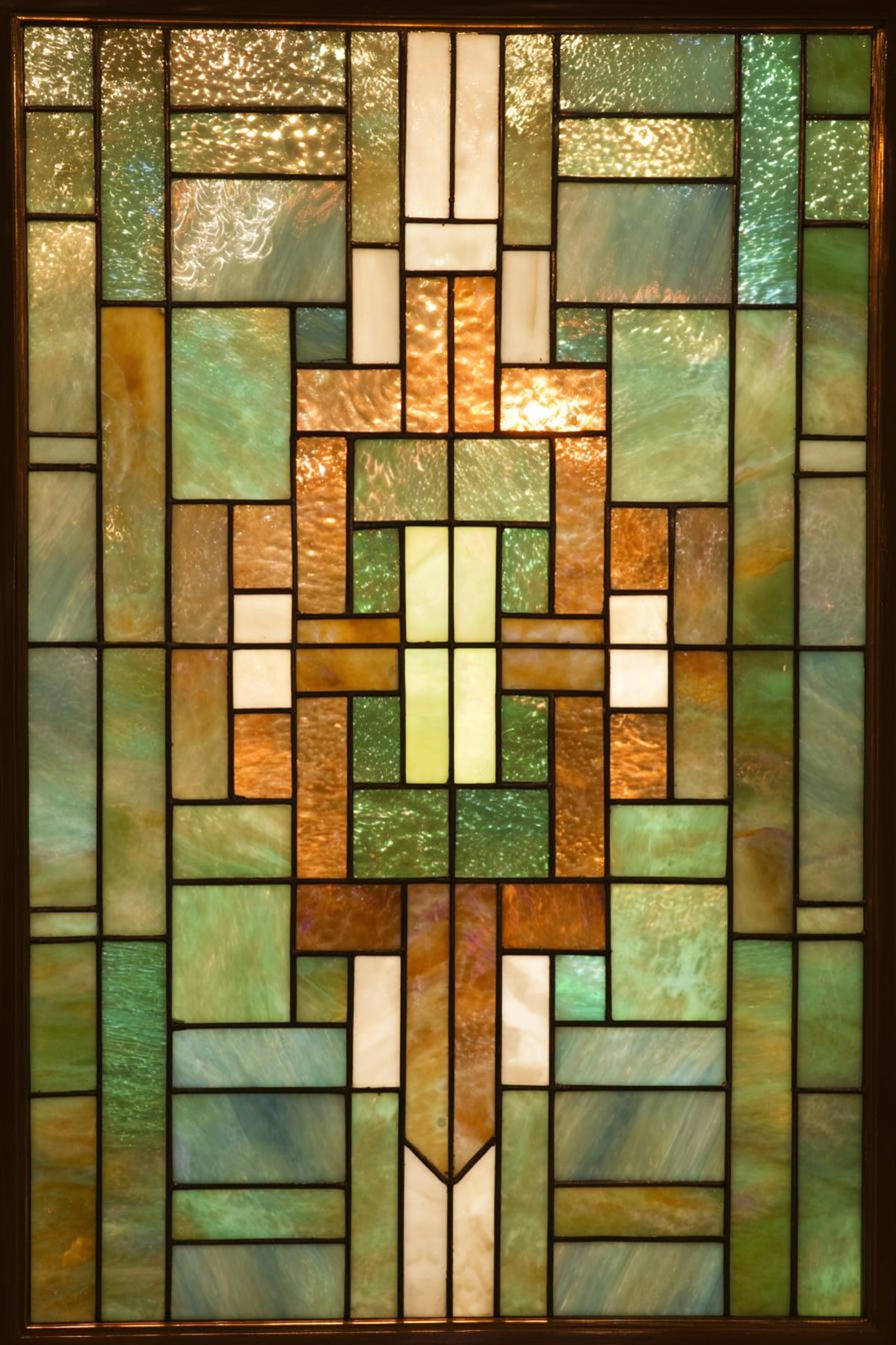 Art Deco Geometric Stained Glass Window Film | Earth Tone Mosaic Static ...