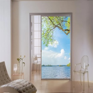 Serene Nature Window Film Privacy Lakeside Scene Frosted Glass Window ...