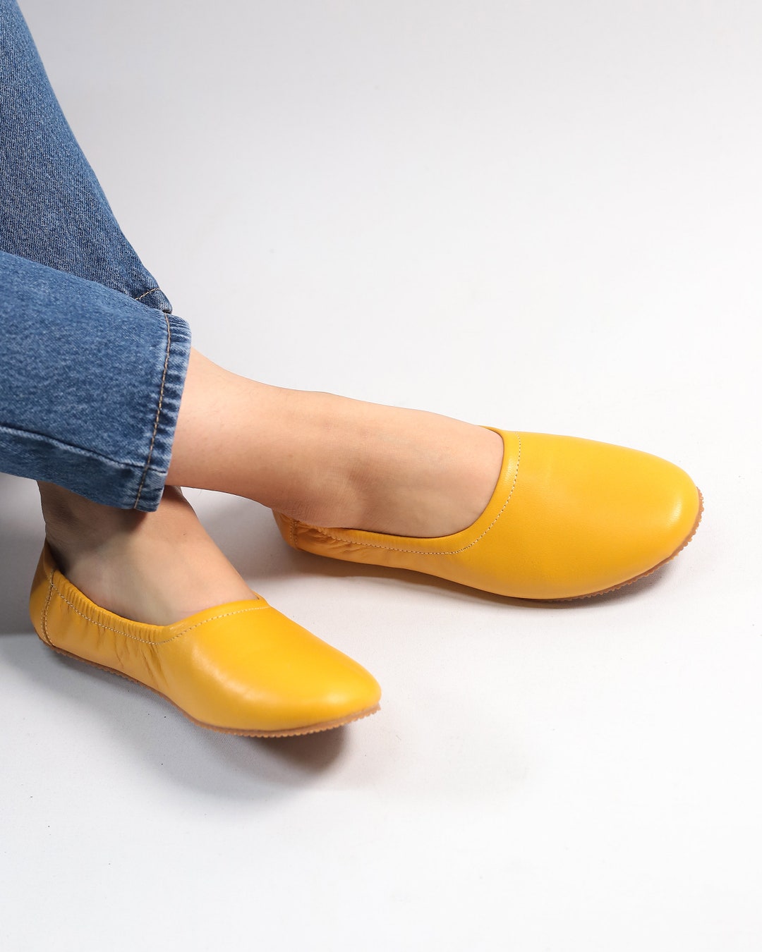 Women Flat Ballet MUSTARD SMOOTH Leather, Handmade, Yemeni Slippers ...