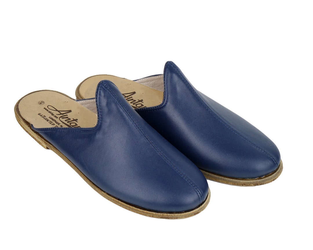 Women Mule NAVY BLUE Smooth Turkish Genuine Leather, Handmade, Yemeni ...