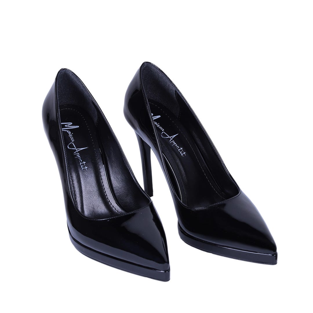 Women High Heel Shoes Platform, VEGAN Leather, BLACK Patent, Stiletto ...