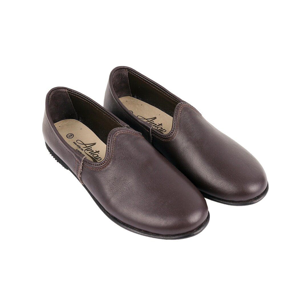 Women DARK BROWN SMOOTH Leather, Handmade, Heeled Yemeni Slippers ...