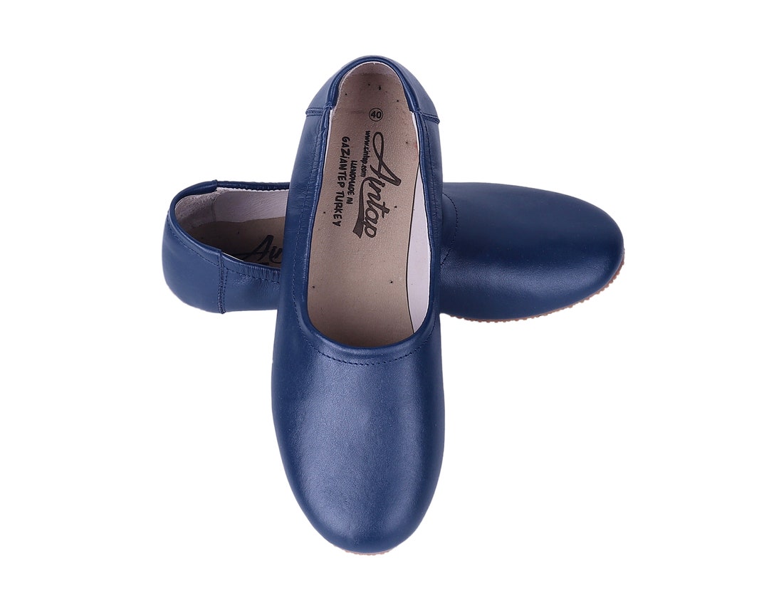 Women Flat Ballet NAVY BLUE SMOOTH Leather, Handmade, Yemeni Slippers ...