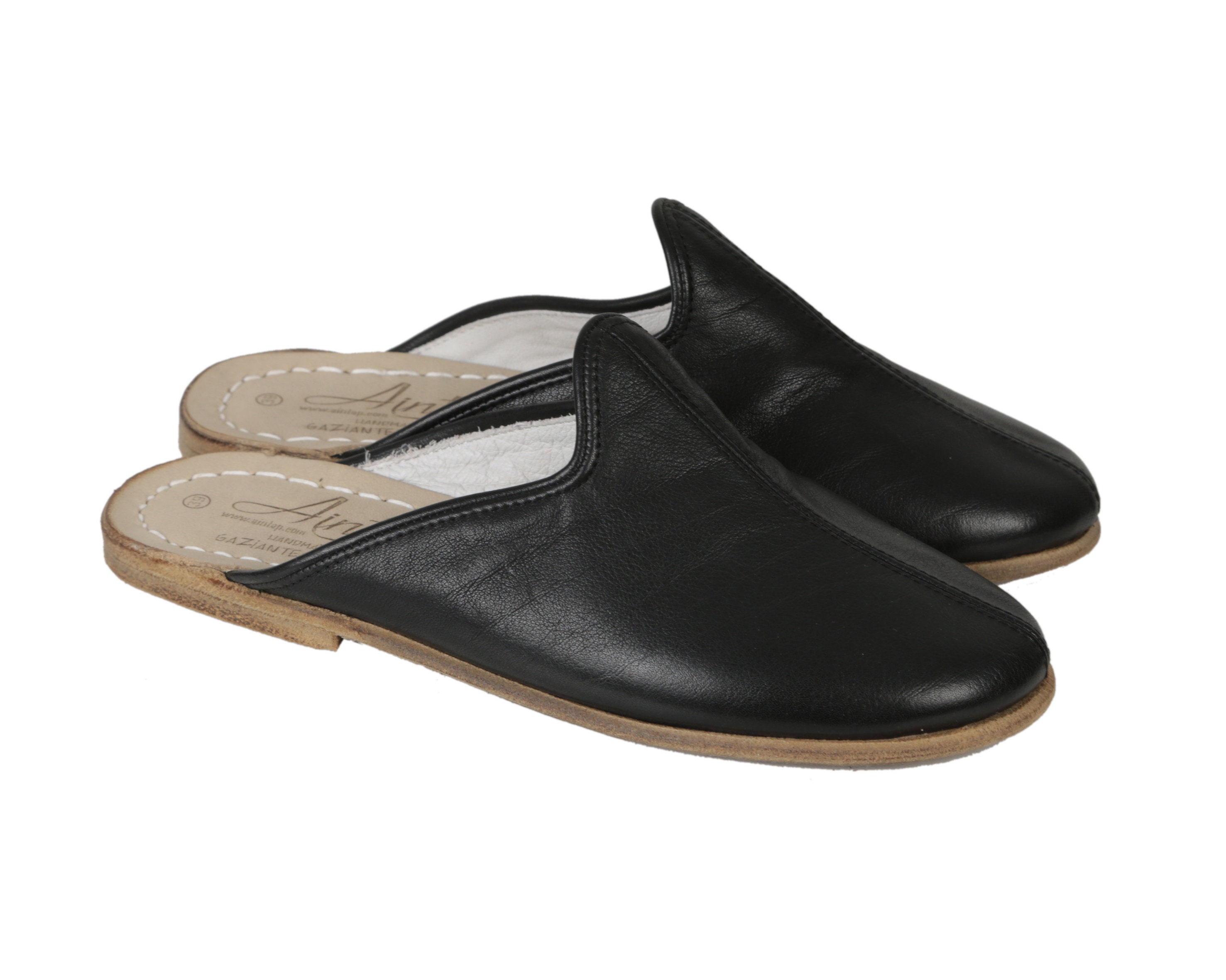 MEN BLACK SMOOTH Turkish Genuine Leather Handmade Yemeni Slippers ...