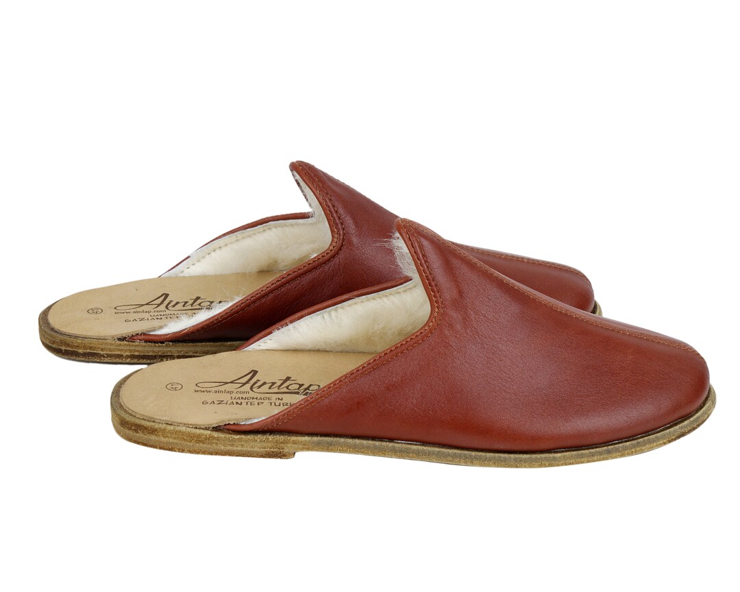 Women Mule SHEARLING BROWN Smooth Leather Handmade Yemeni Slippers ...