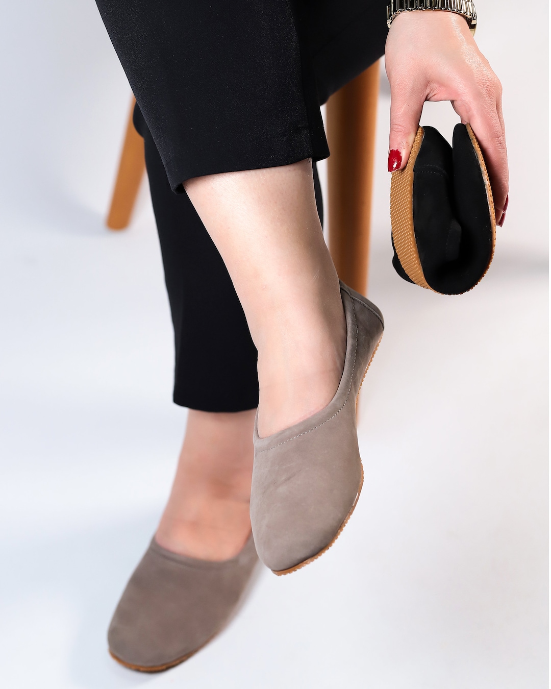 Women Flat Ballet SMOKED NUBUCK Turkish Genuine Leather, Handmade ...