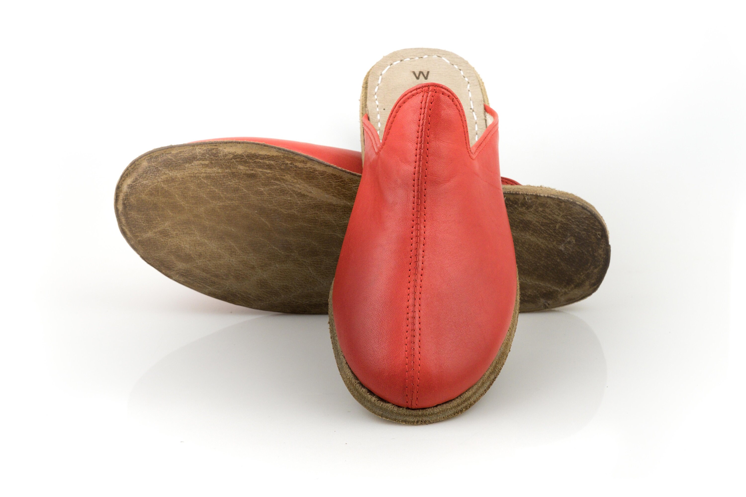 Women Mule RED SMOOTH Leather Handmade Yemeni Slippers, Natural ...