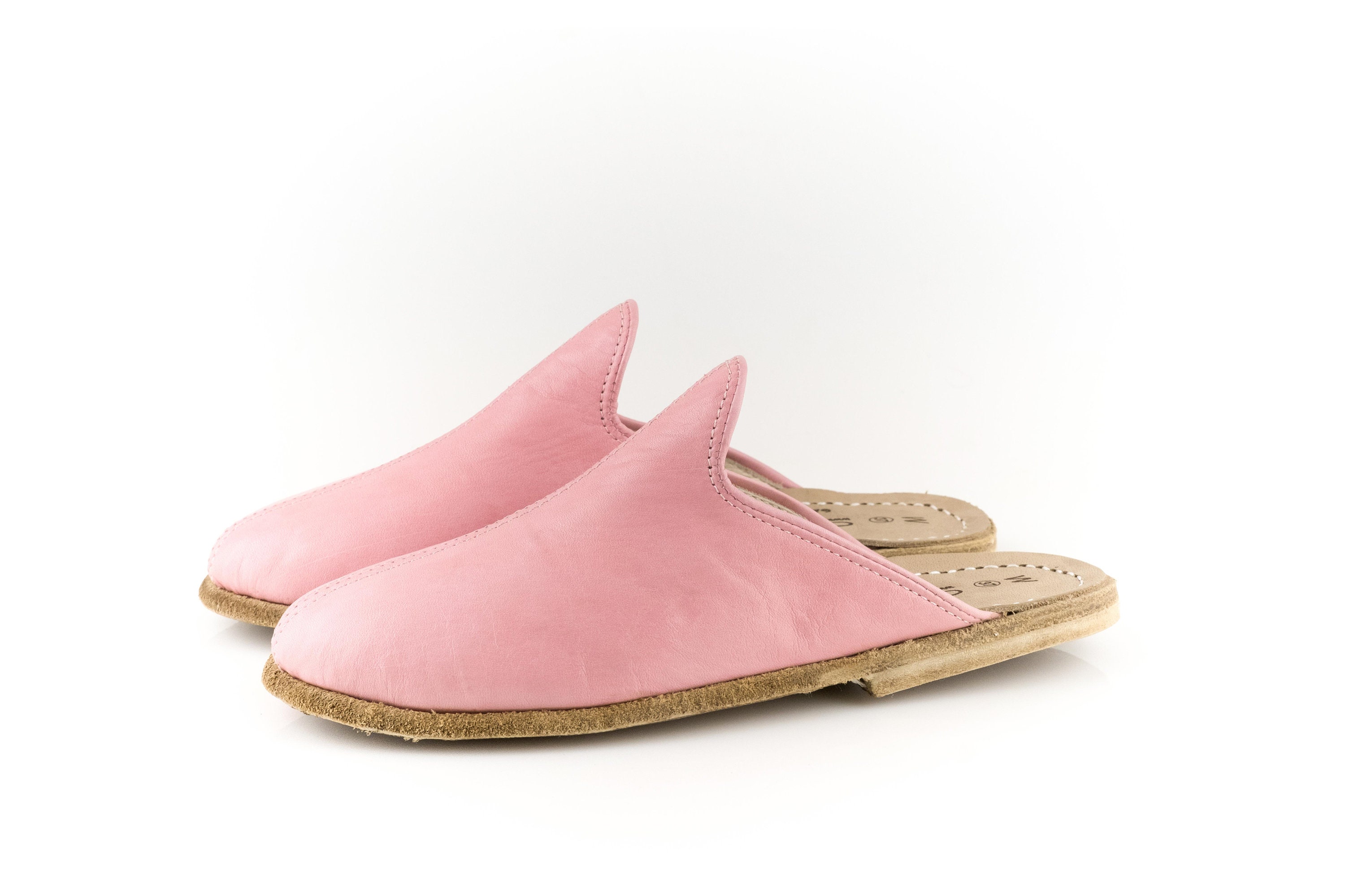 Women Mule PINK SMOOTH Leather Handmade Yemeni Slippers, Natural ...
