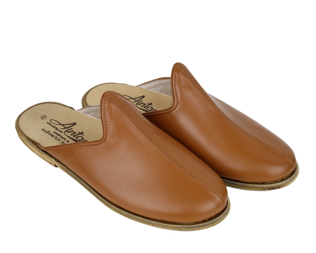Women Mule TAN Smooth Turkish Genuine Leather, Handmade, Yemeni ...