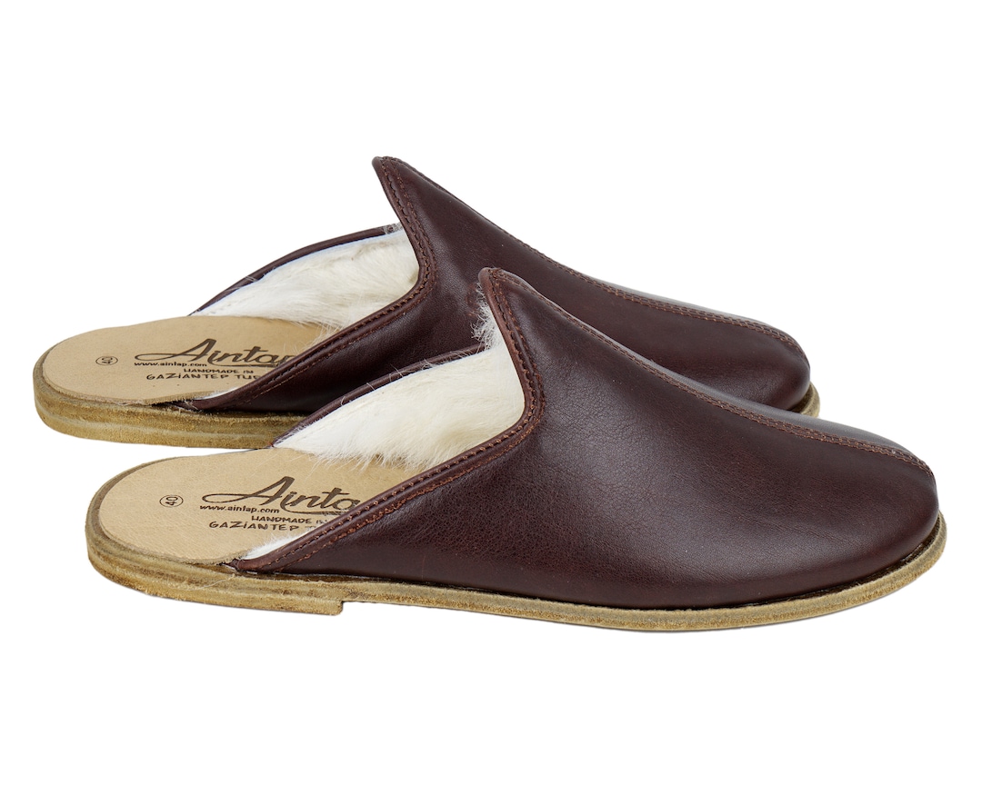 Men Mule SHEARLING DARK Brown Smooth Leather Handmade Yemeni Slippers ...