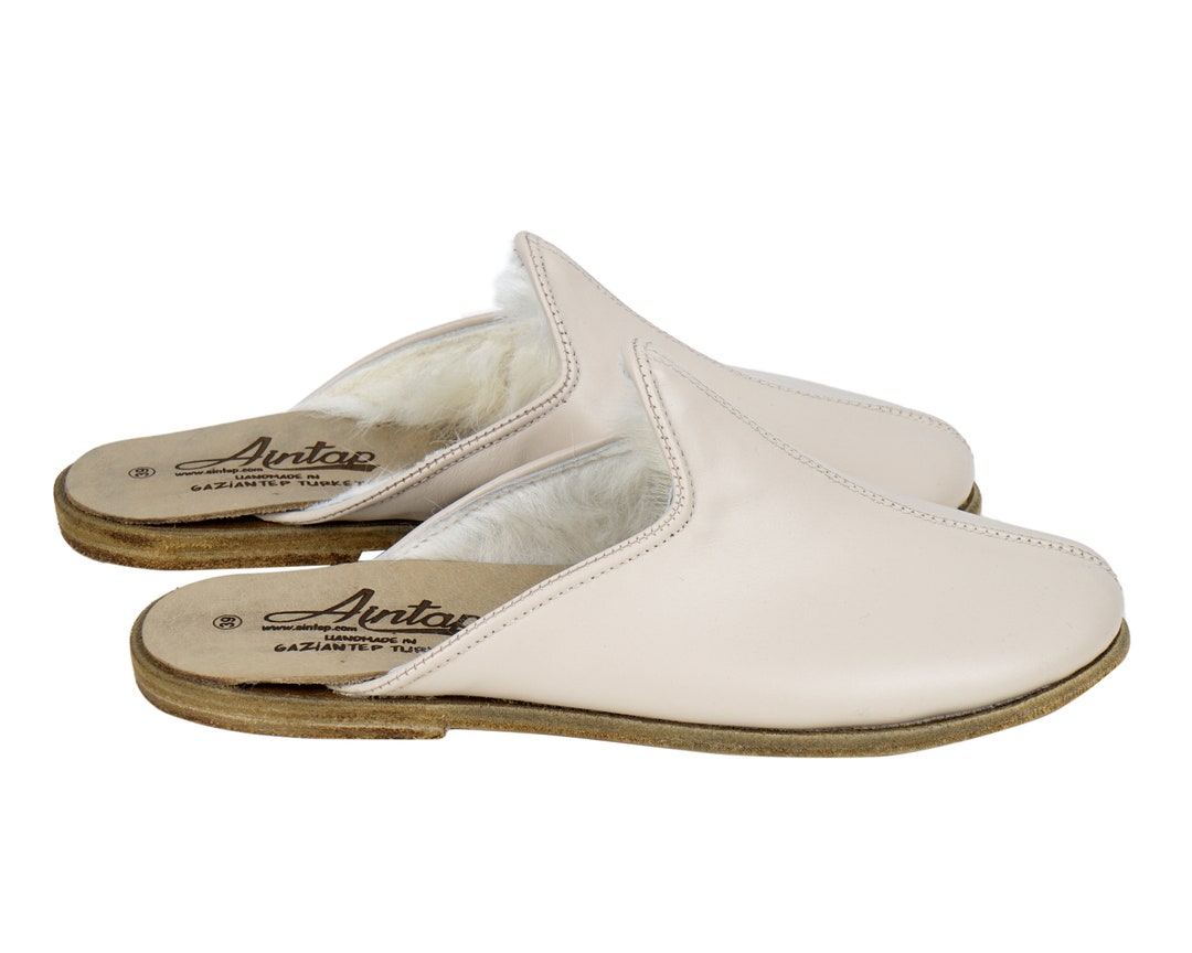 Men Mule SHEARLING CREAM Smooth Leather Handmade Yemeni Slippers ...