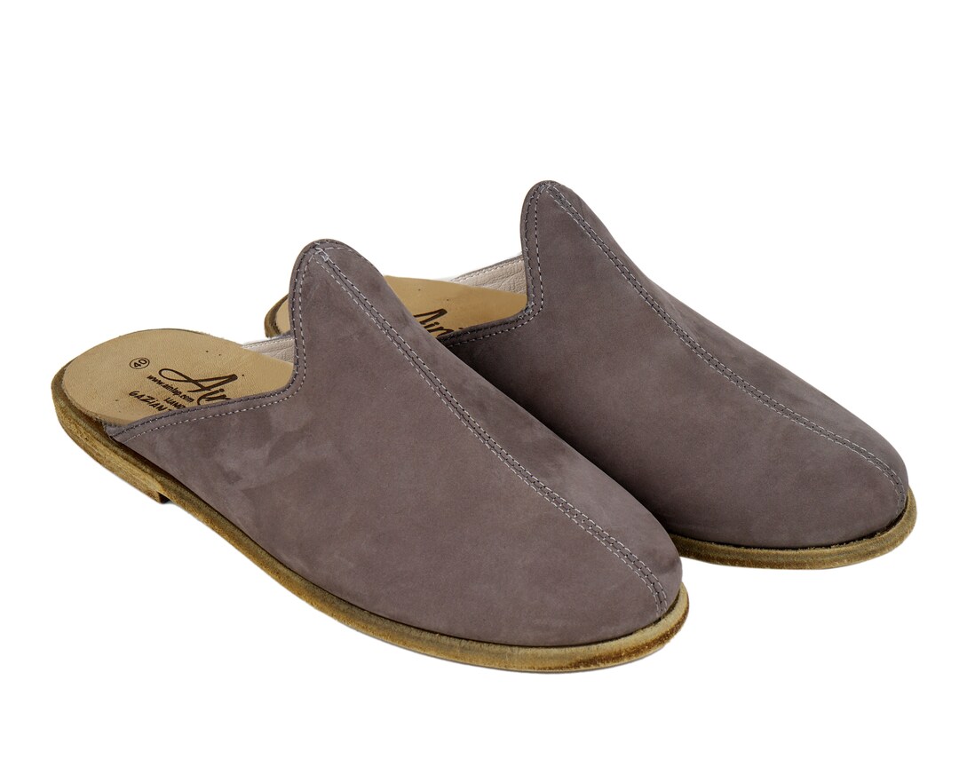 Women Mule GRAY NUBUCK Turkish Genuine Leather, Handmade, Yemeni ...