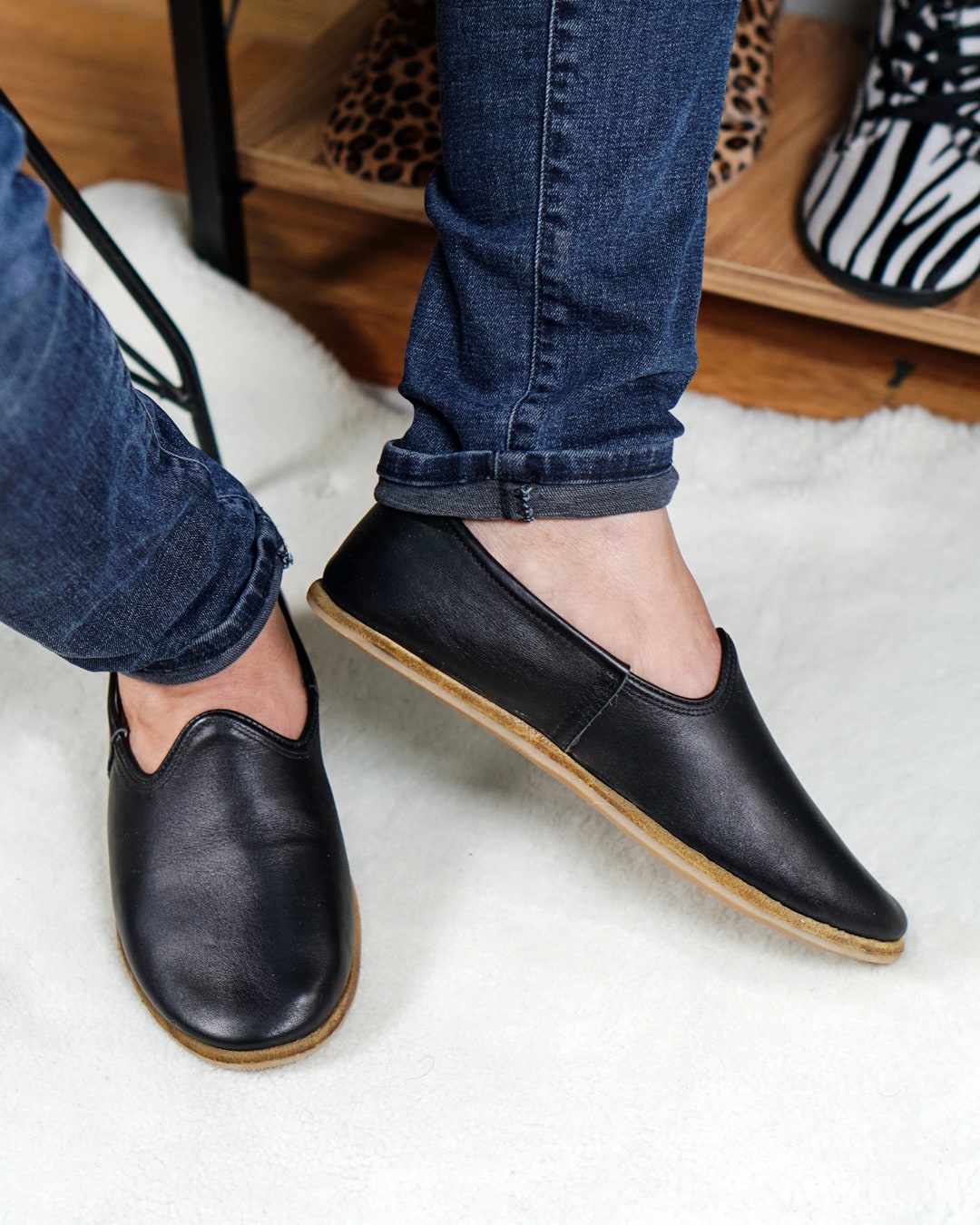 Men Slip on BLACK Smooth Leather Handmade Yemeni Slippers, Natural ...