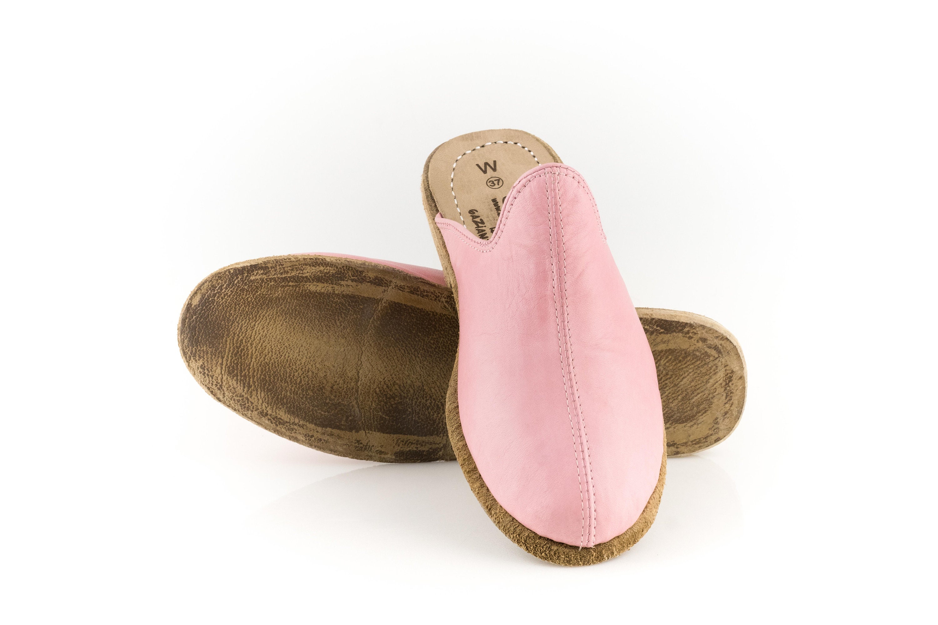 Women Mule PINK SMOOTH Leather Handmade Yemeni Slippers, Natural ...